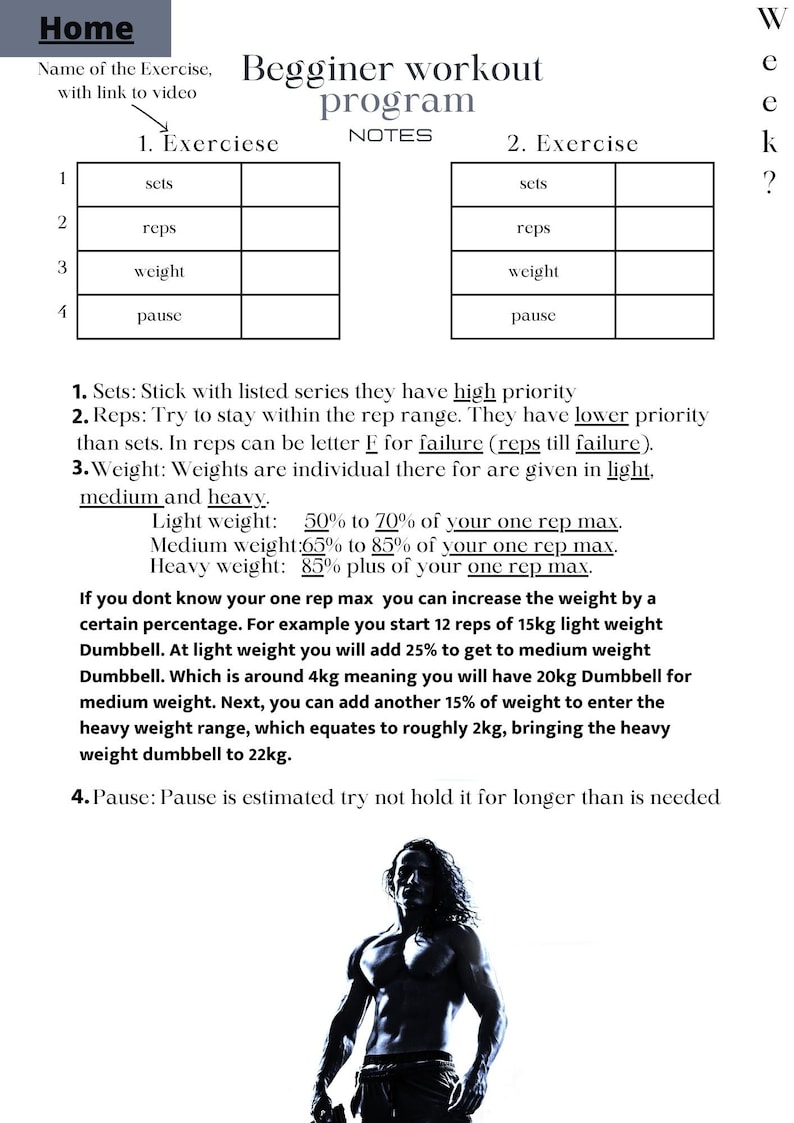 Beginner 12 Week Workout Plan - Etsy