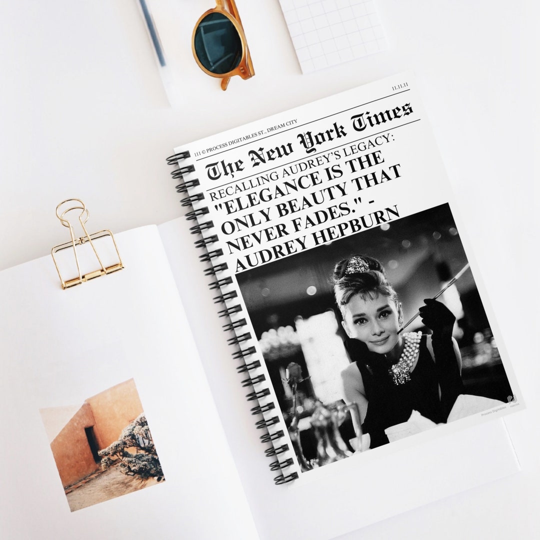 Audrey Hepburn A5 Notebook Elegant Vintage Newspaper Design, Chic ...
