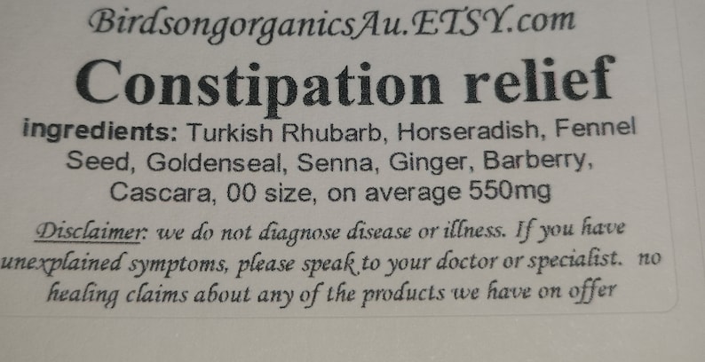 Constipation Relief, Herbal Capsules by Birdsongorganicsau - Etsy