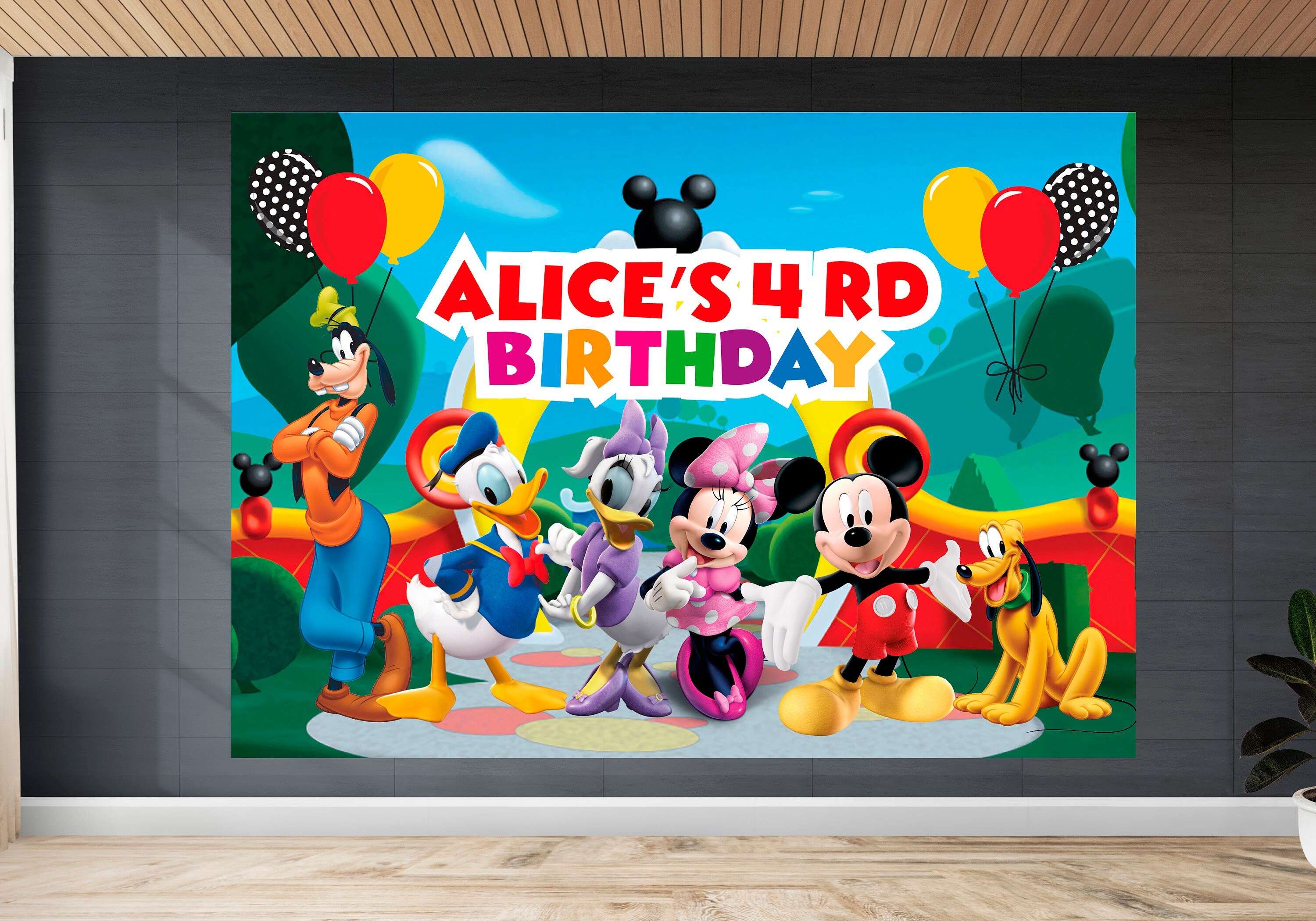 Mickey Birthday Backdrop, Mickey Mouse Birthday Banner, Baby Shower ...