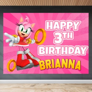 Pink Sonic Birthday Backdrop, Super Sonic Birthday Banner, Sonic Party ...
