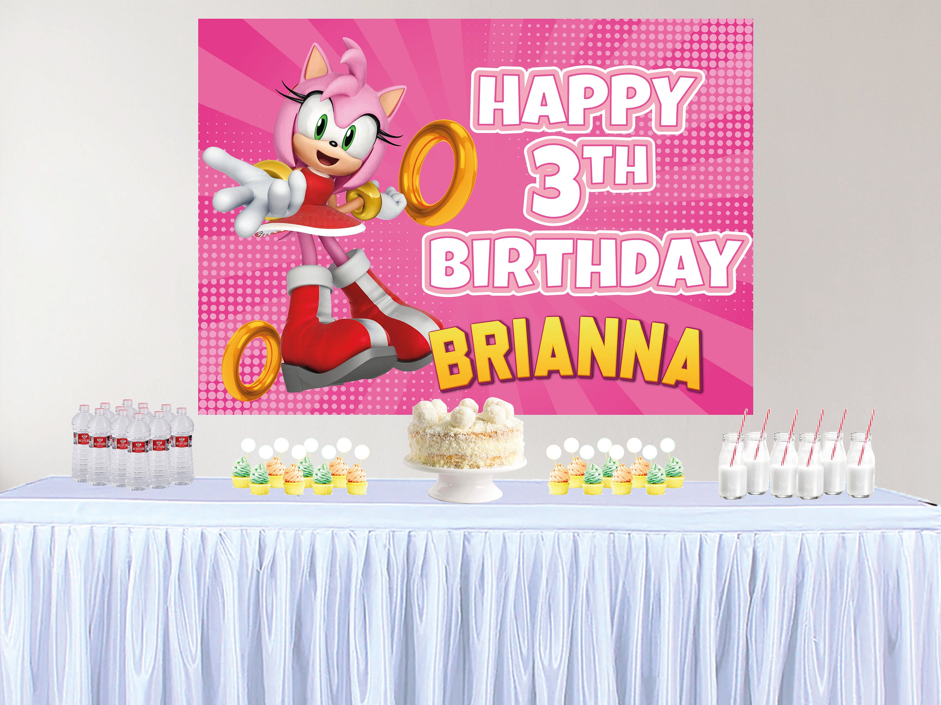 Pink Sonic Birthday Backdrop, Super Sonic Birthday Banner, Sonic Party ...