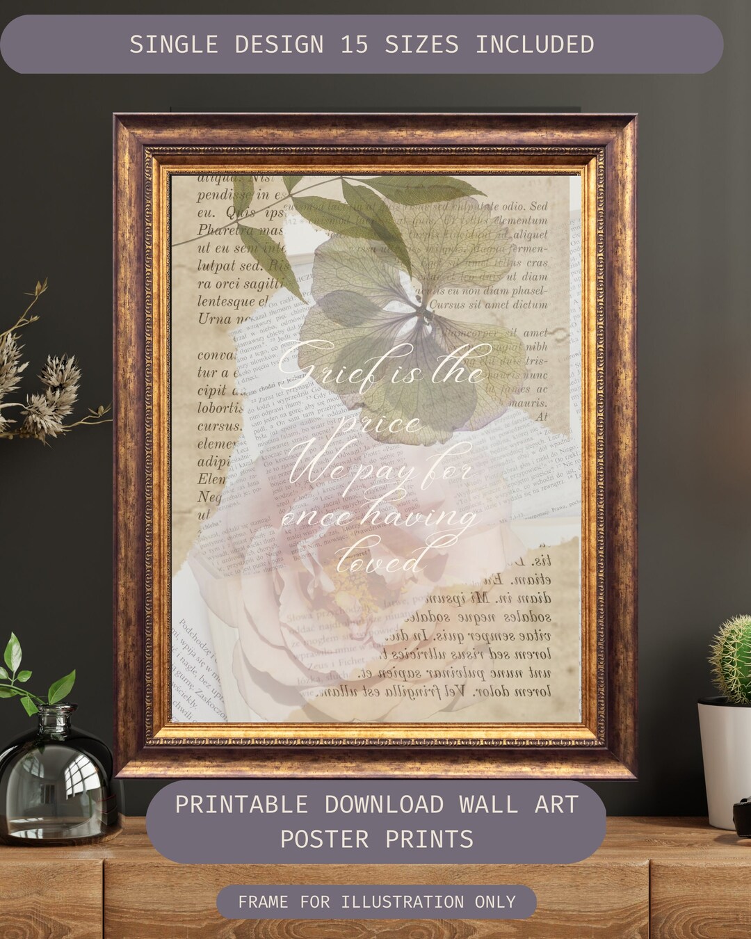 Grief is the Price.. ,memorial Quote ,wall Art Floral Vintage Writing ...