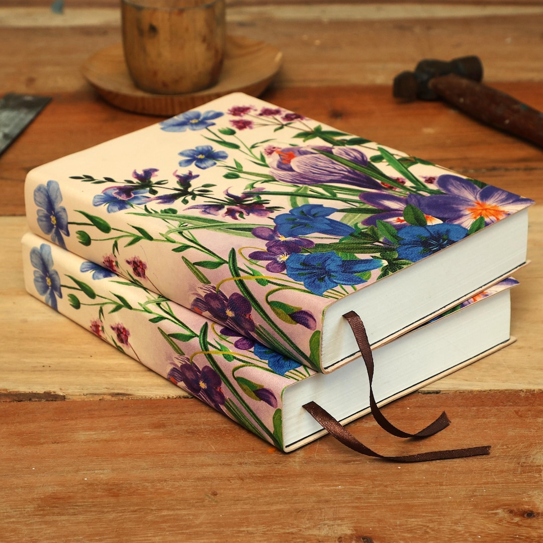 Leather Journal Notebook - Retro Field of Flowers, Lined Ivory Pages - Etsy
