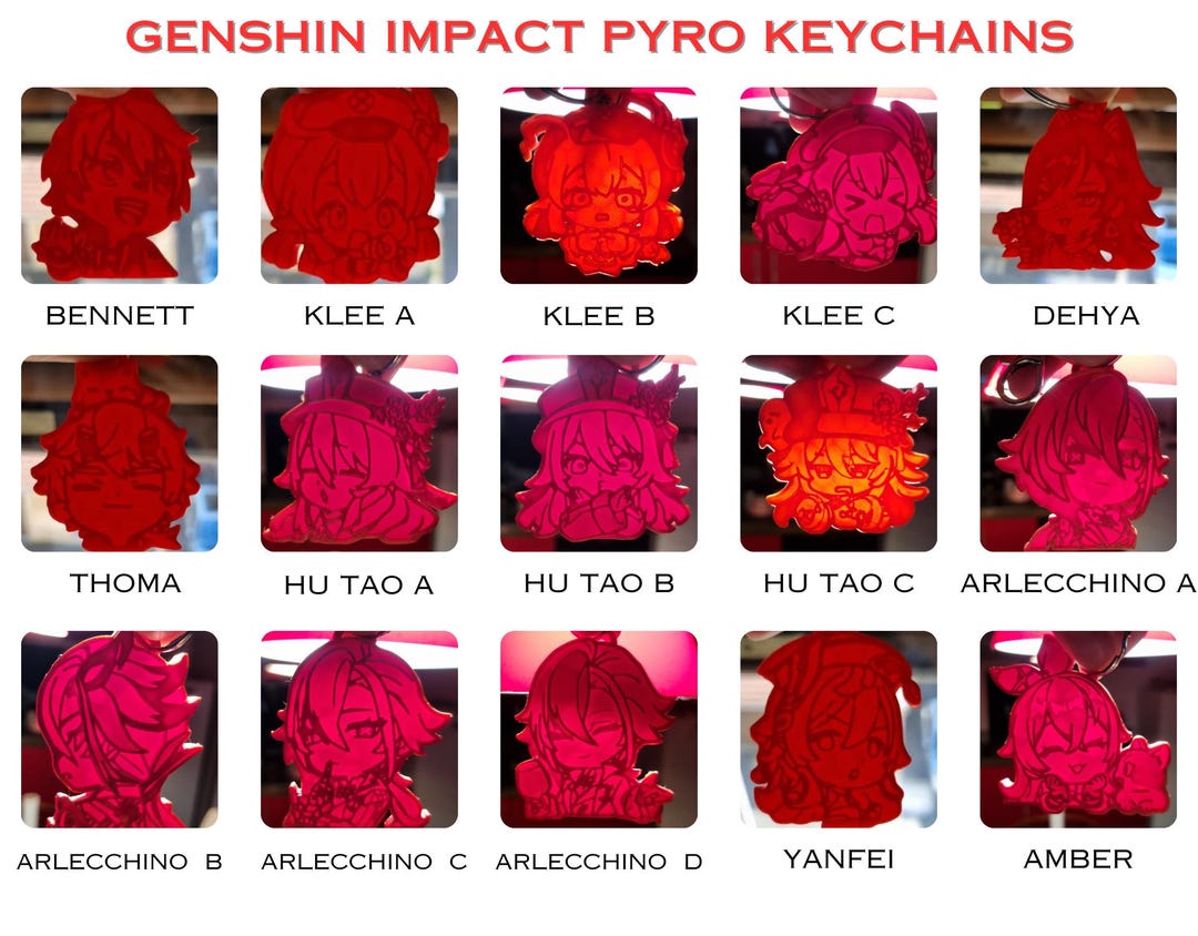 Genshin Impact Keychain, Pyro Characters - Etsy