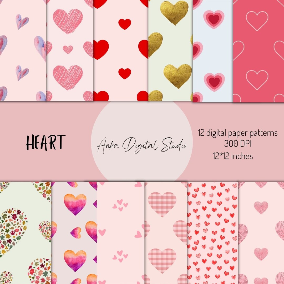 Heart Digital Paper | Printable Paper | Heart Printable Paper | Instant ...