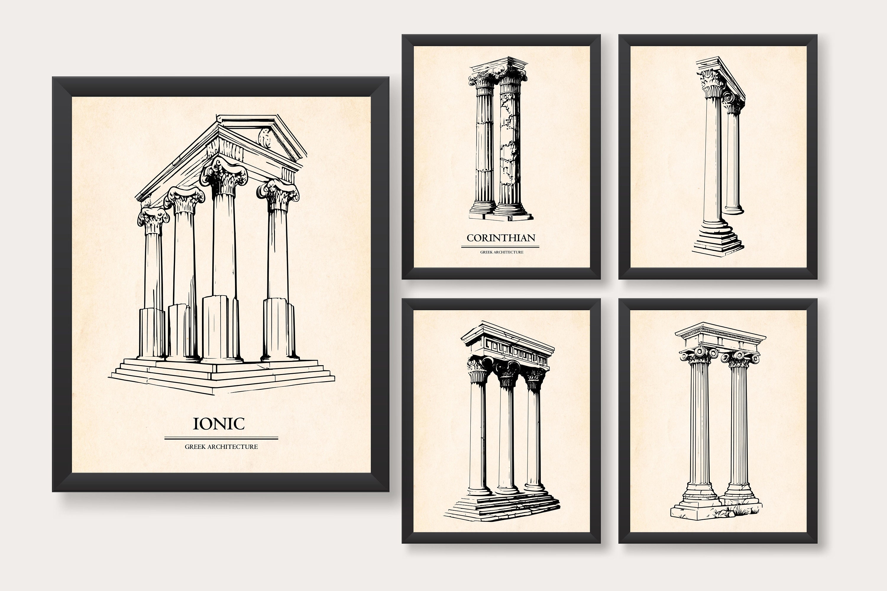 Ancient Greek Architecture Drawing Prints: Column Sketch Art (set of 5 ...