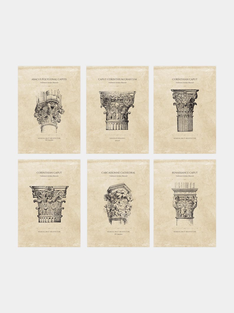 Medieval Architecture Drawing Art Prints: Renaissance Column Set ...
