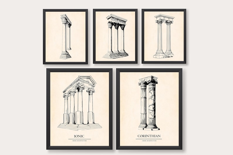 Ancient Greek Architecture Drawing Set of 5 | Ancient Architecture ...