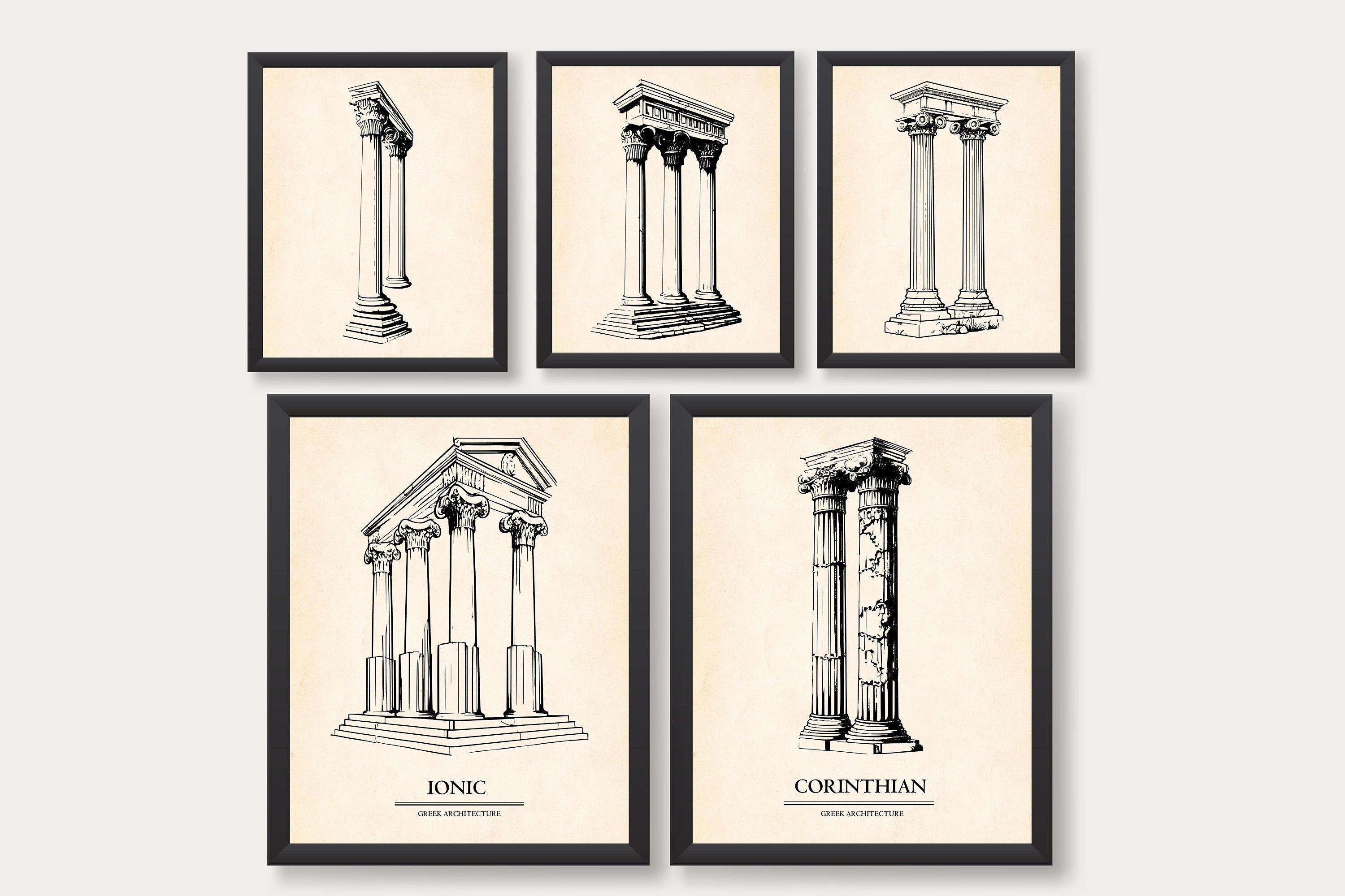 Ancient Greek Architecture Drawing Set of 5 | Ancient Architecture Columns Drawing ...