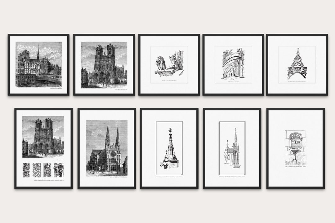 Notre Dame Cathedral De Paris Architecture Print Set of 10 | Gothic ...