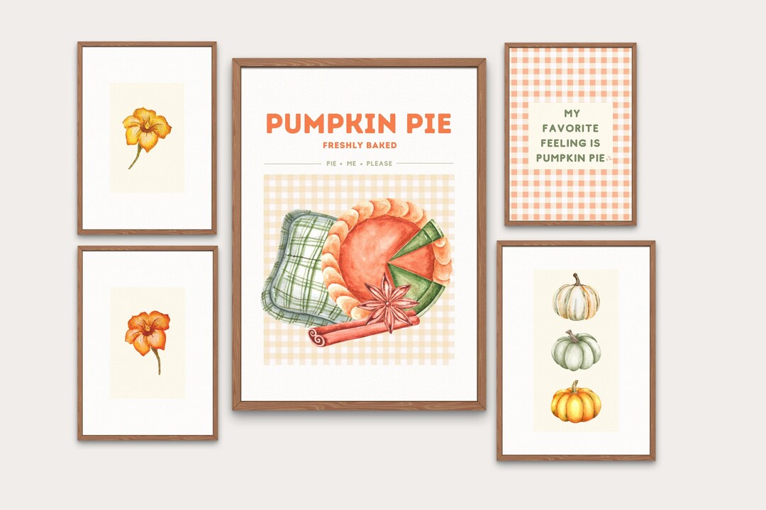 Pumpkin Pie Fall Wall Art Set | Thanksgiving Kitchen Decor (digital ...