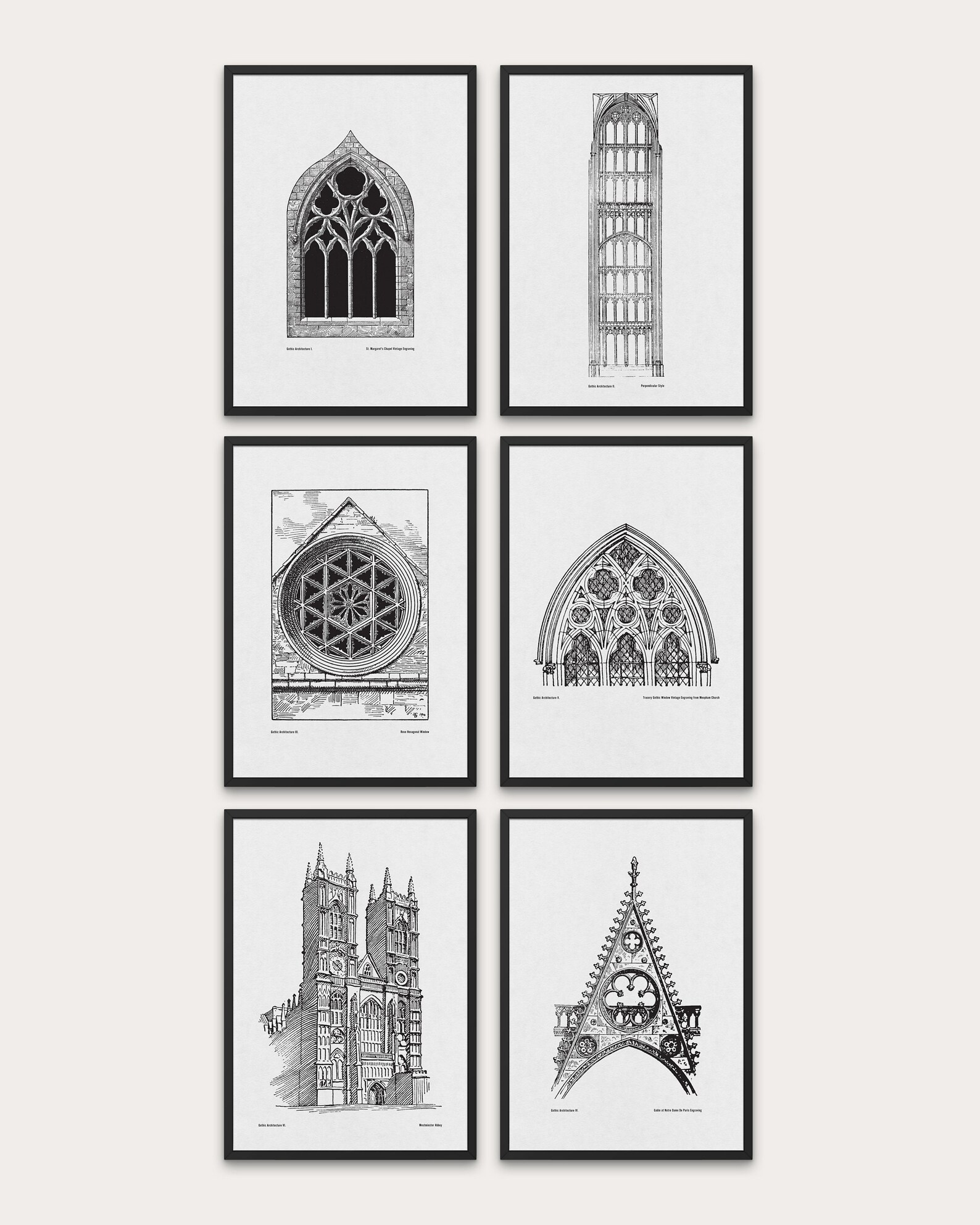Gothic Architecture Print Set of 6 Architectural Drawing Gothic Art ...