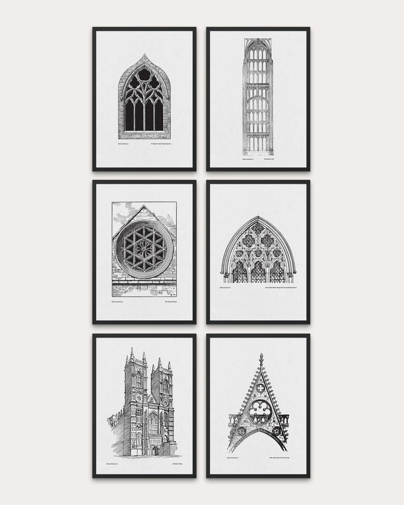 Gothic Architecture Print Set of 6 Architectural Drawing Gothic Art ...