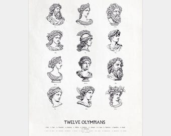 Greek Mythology Set of 12 Olympian Gods Poster Gold Foil Print Ancient ...