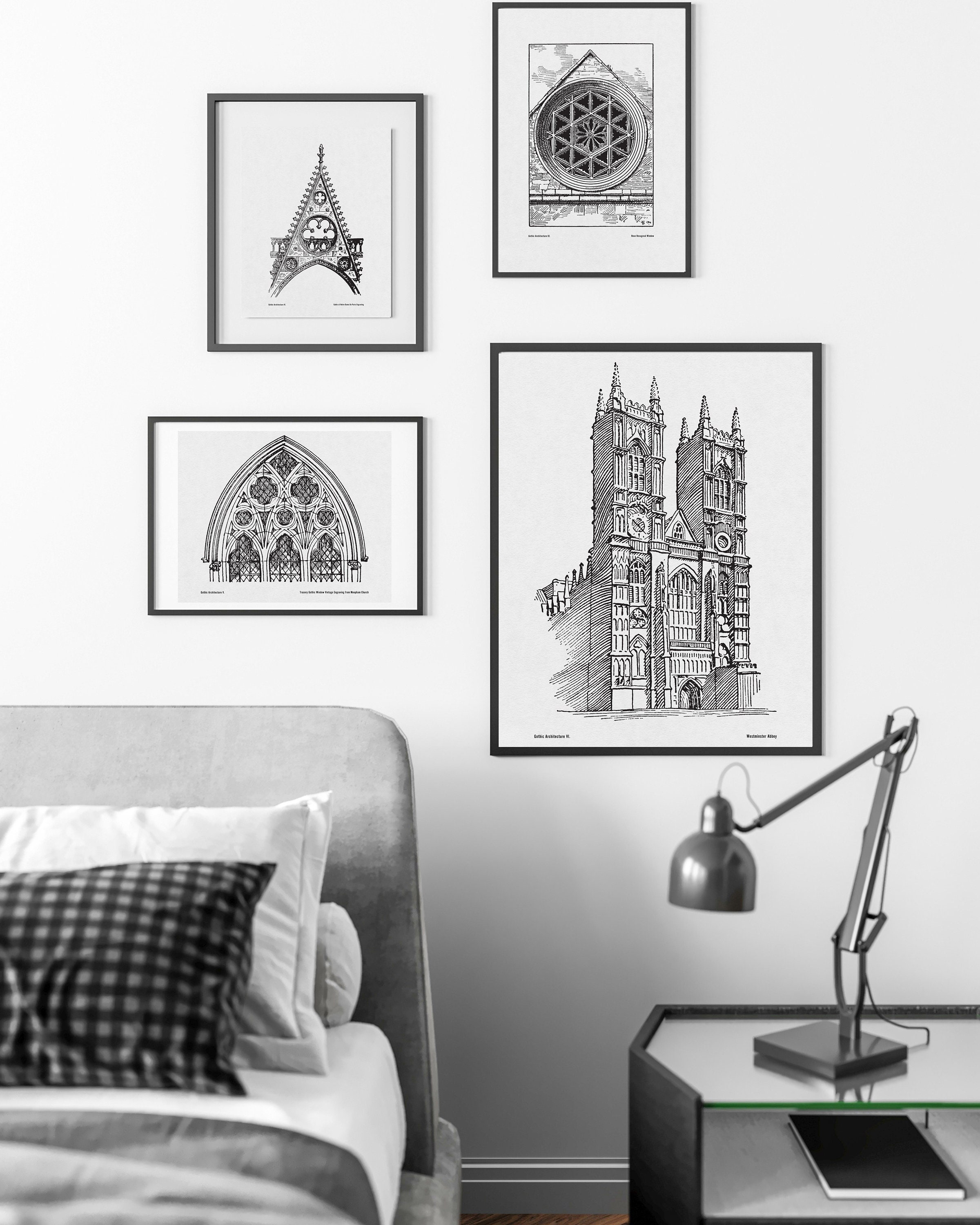 Gothic Architecture Print Set of 6 Architectural Drawing Gothic Art ...