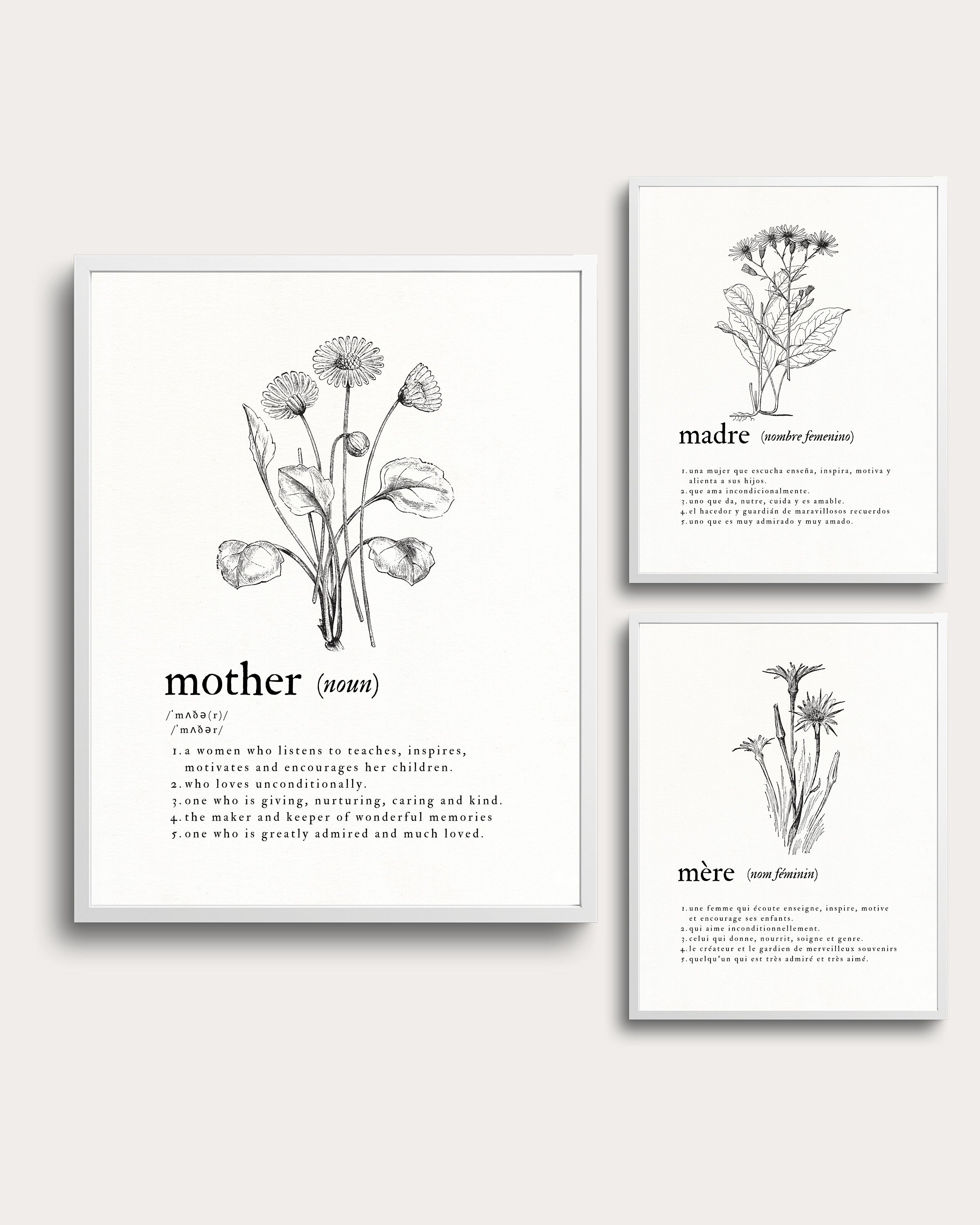 Mother Definition Printable Poster Wall Art Mother Definition Floral ...