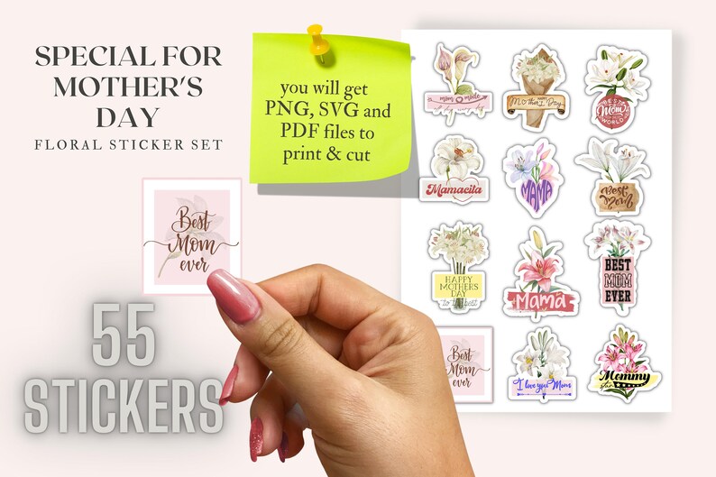 Mother's Day Printable Sticker PNG Lily Flower Printable - Etsy