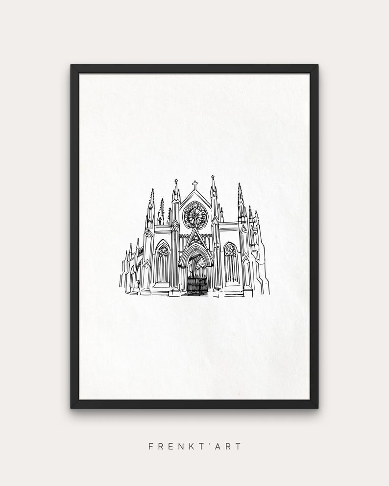 Gothic Cathedral Line Art Prints: Architectural Sketch Set of 13 ...