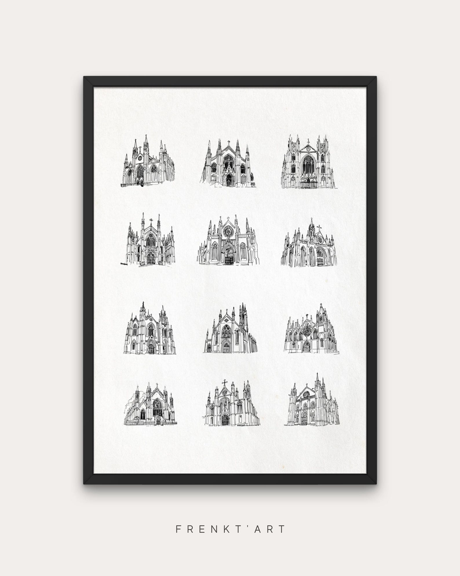 Printable Gothic Cathedral Architecture Line Art Sketches Sets of 13 ...