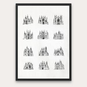 Gothic Cathedral Line Art Prints: Architectural Sketch Set of 13 ...