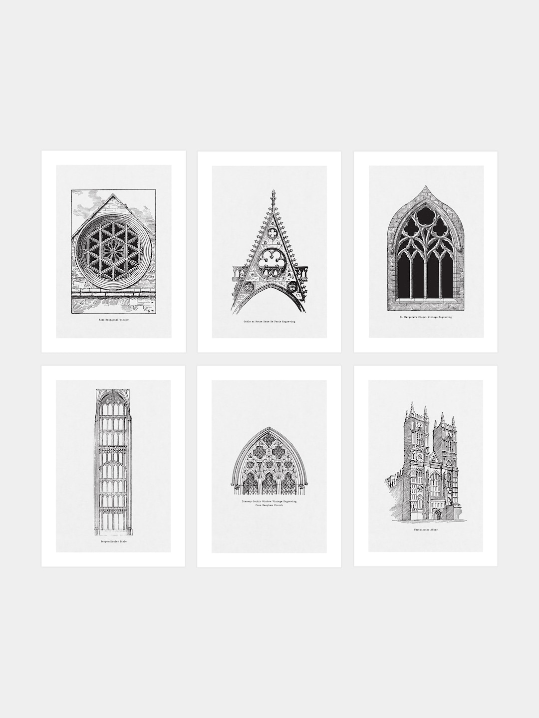 Gothic Architecture Print Set of 6 | Architectural Drawing Gothic Art ...