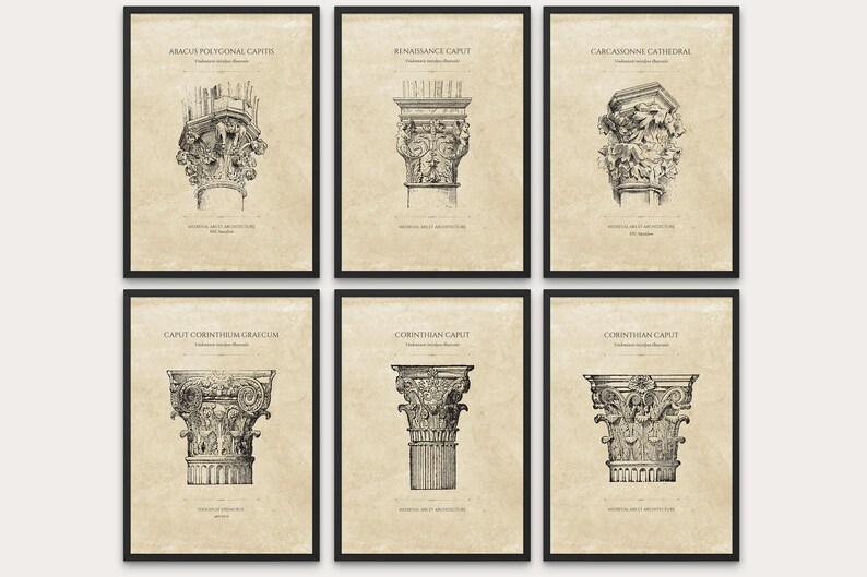 Medieval Architecture Drawing Art Prints: Renaissance Column Set ...