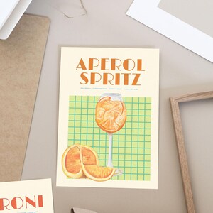 Watercolor Aperol Spritz Bar Cart Print: Retro Dining Room Art (digital ...
