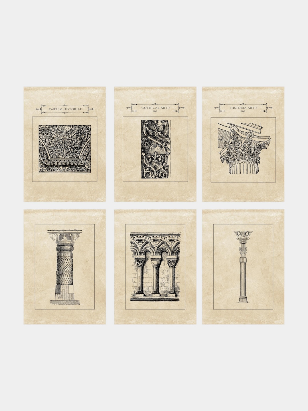 Ancient Architecture Drawing Printable Art | Medieval Wall Art Set of 6 ...