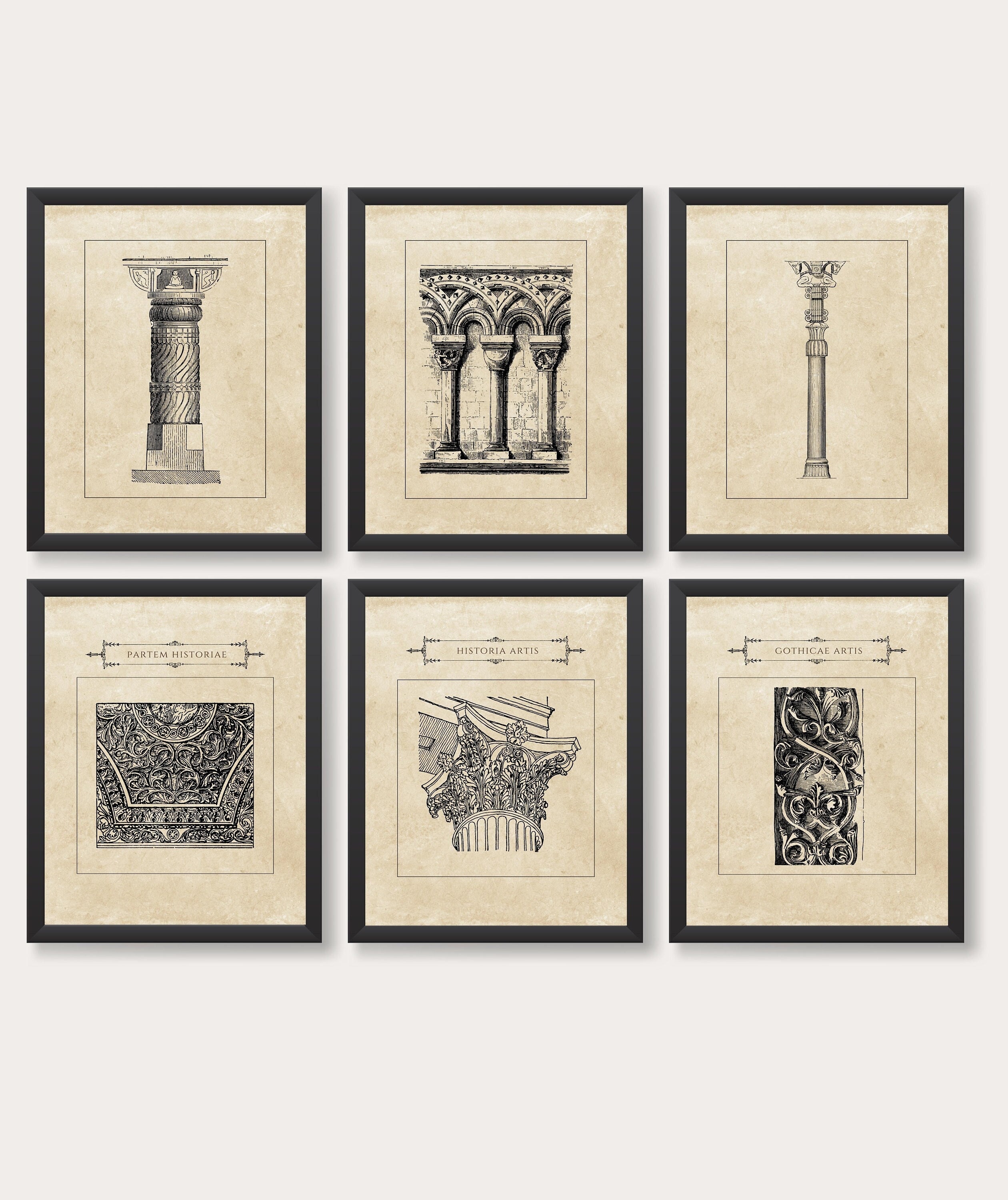 Ancient Architecture Drawing Printable Art Medieval Wall Art Set of 6 ...
