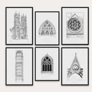Gothic Architecture Print Set of 6 | Architectural Drawing Gothic Art ...