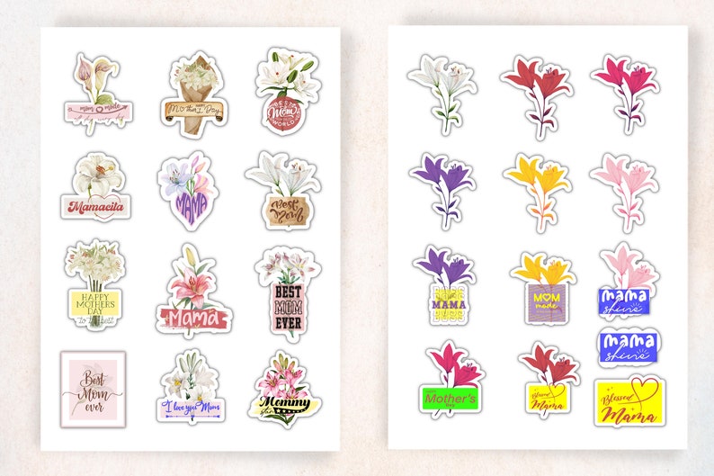Mother's Day Printable Sticker PNG Lily Flower Printable - Etsy