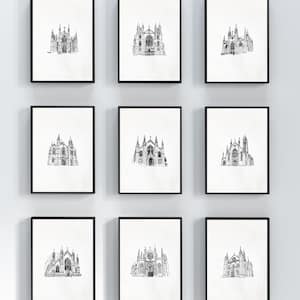 Gothic Cathedral Line Art Prints: Architectural Sketch Set of 13 ...