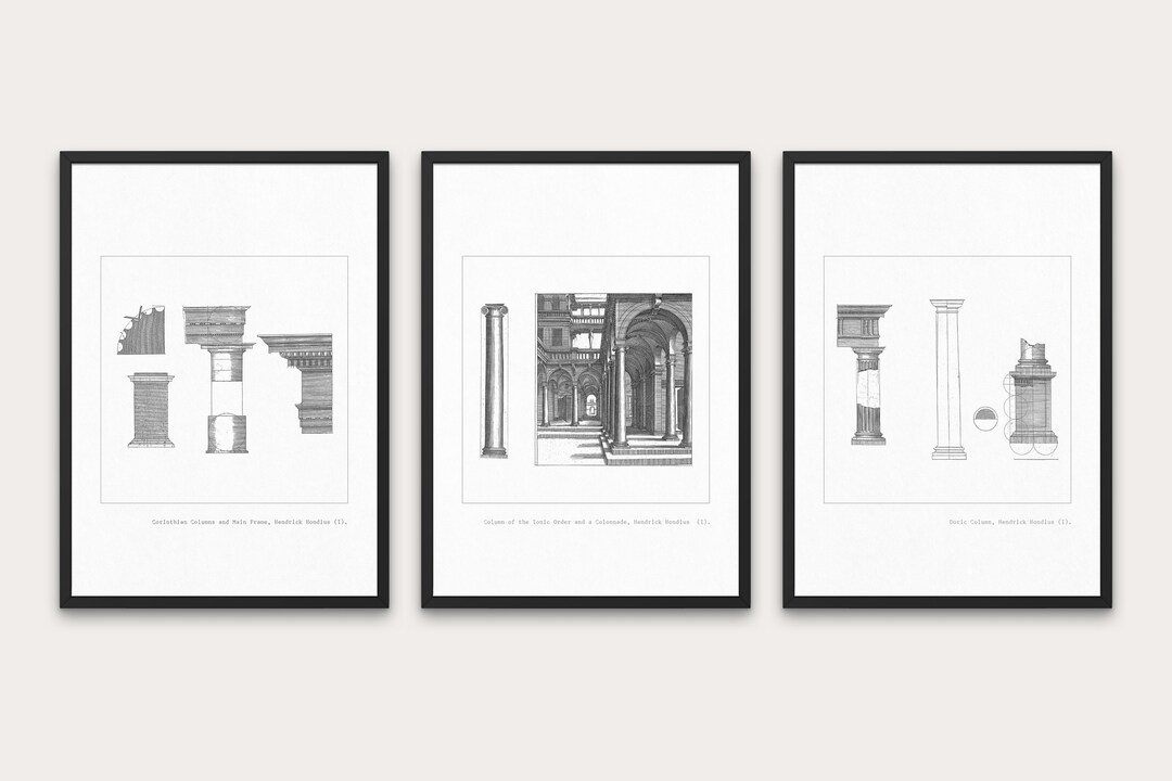 Baroque Style Architectural Drawing Print Set of 3 | Architectural ...