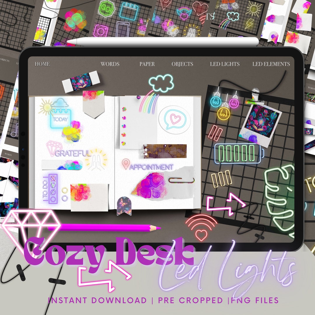 Cozy Desk Led Lights Digital Stickers | Goodnotes Stickerbook ...