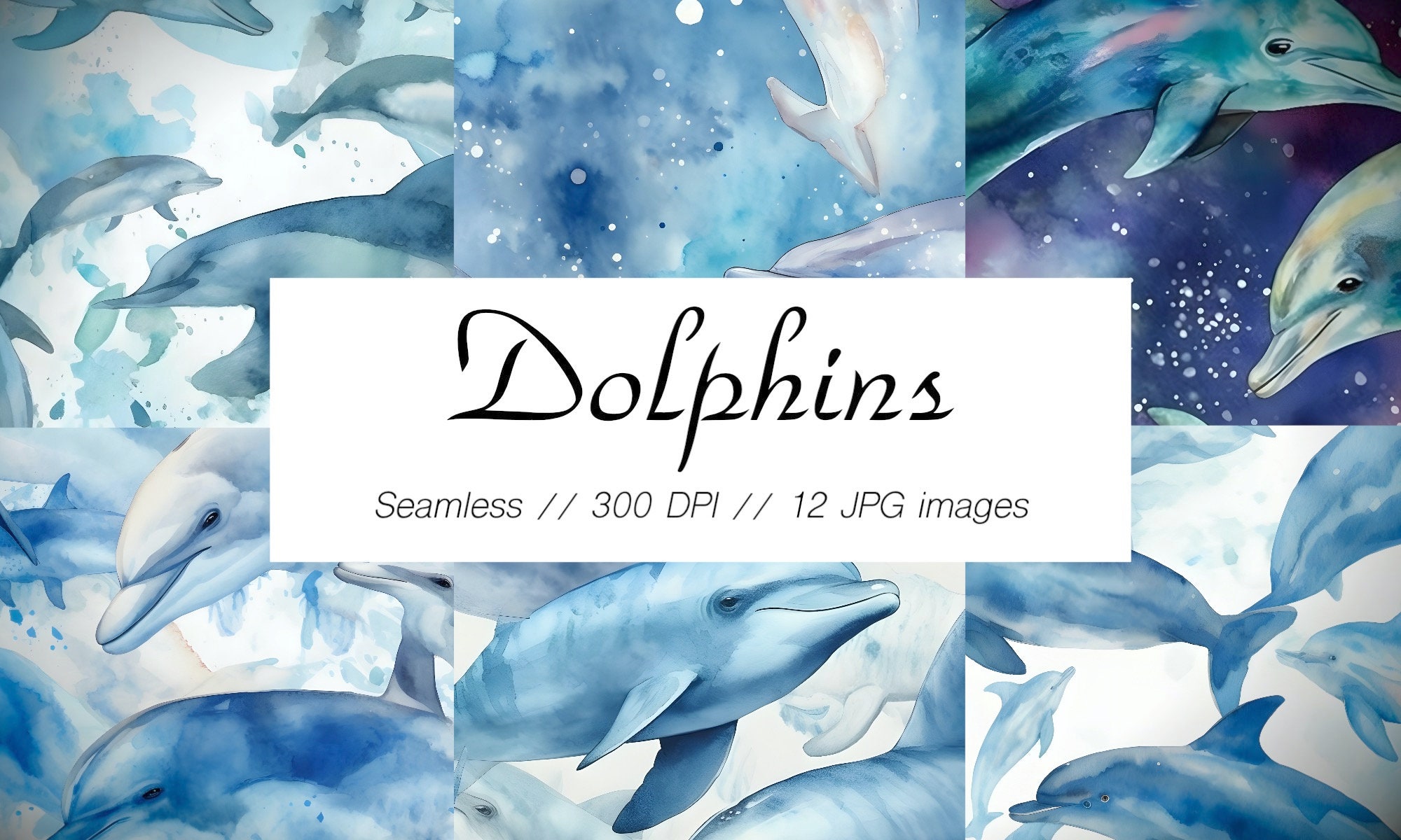 12 Dolphin Seamless Patterns - Instant Download Printable Ocean Pattern ...