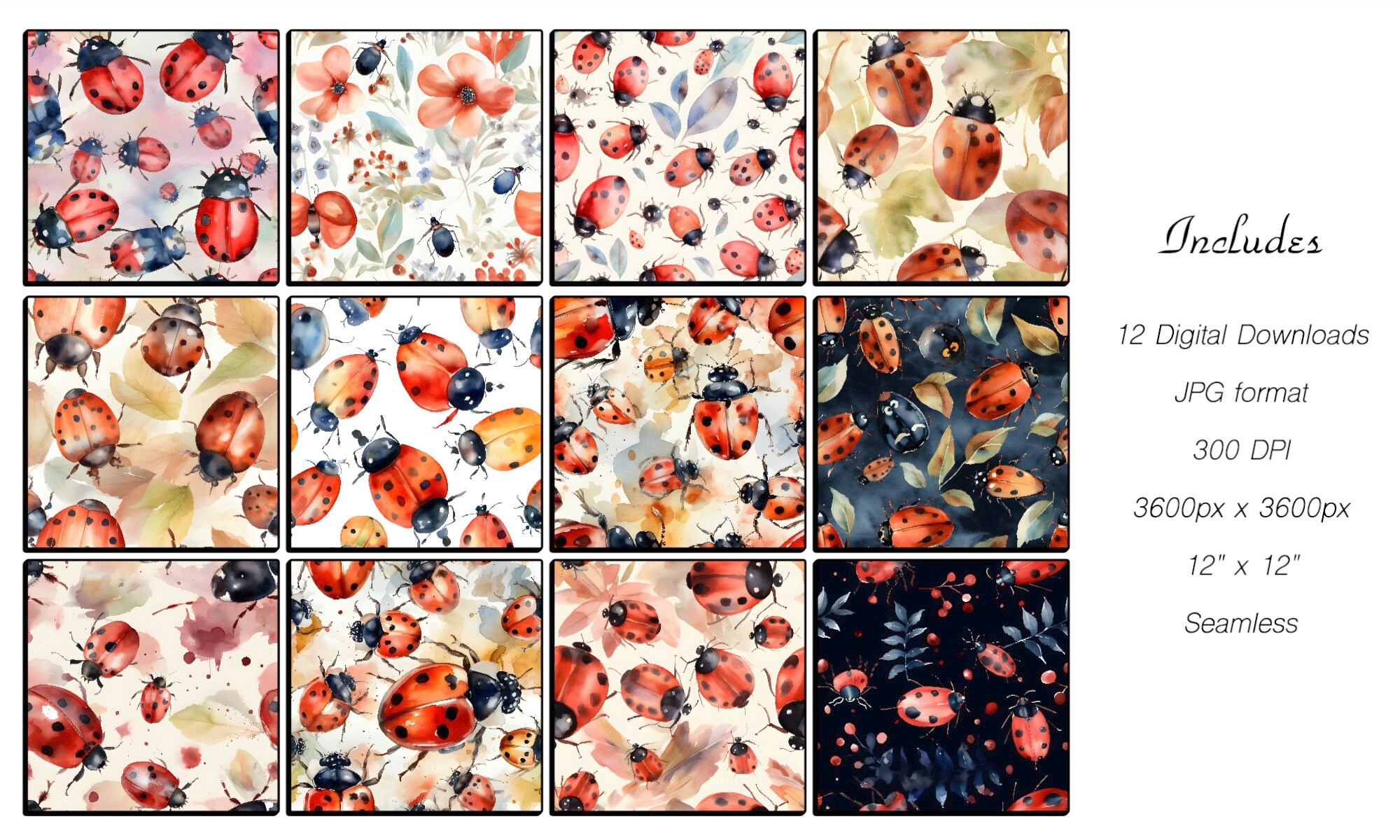 12 Ladybug Seamless Patterns Instant Download Printable Bug - Etsy
