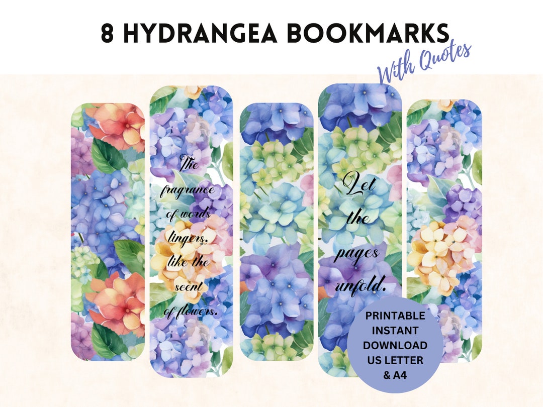 Bookmark, Hydrangea, Pastel Watercolor, Printable Bookmark, Cottagecore ...