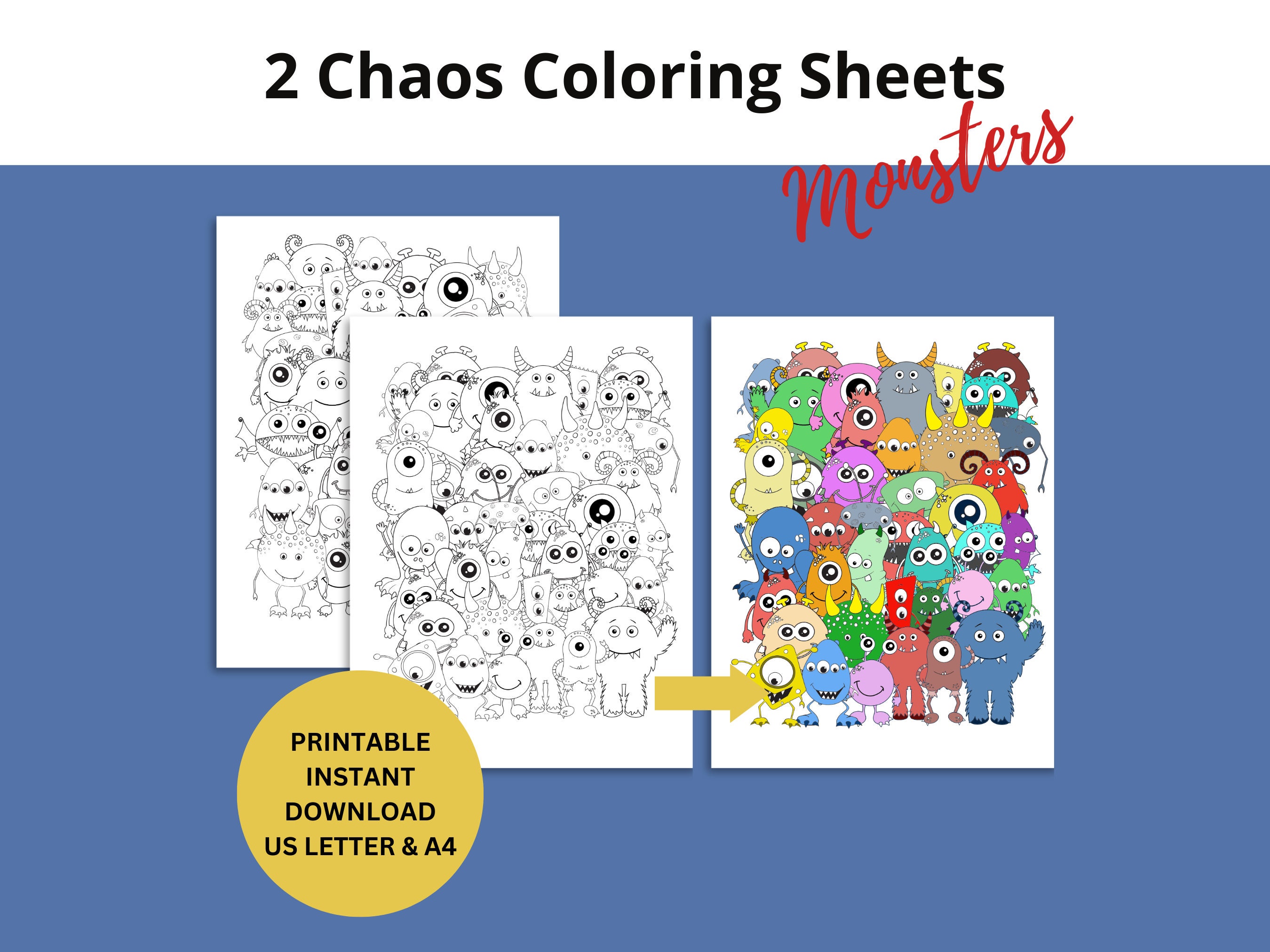 Coloring Page, Coloring Sheet, Monsters Coloring, Anxiety Relief, Adult ...