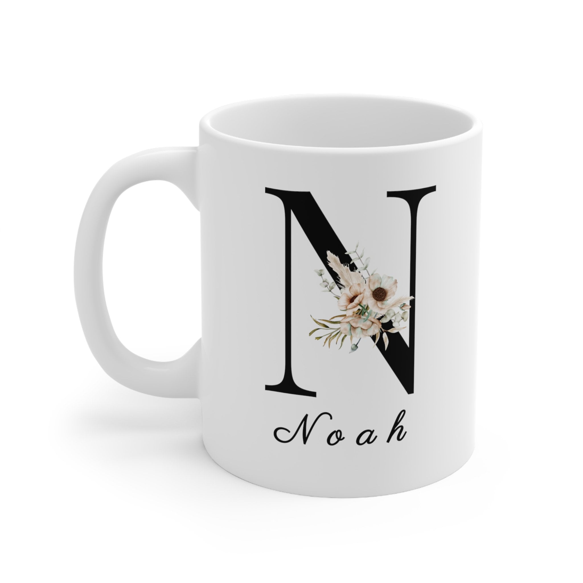 Initial Name Mug, Personalized Name Gift, Pastel Flower, Floral ...