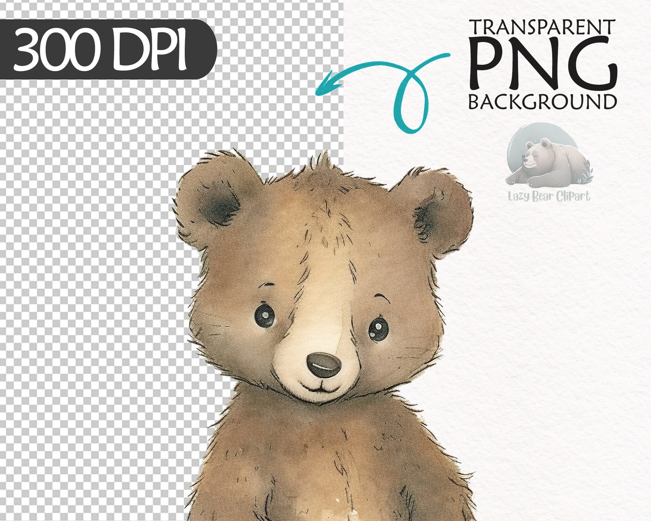 Bear Watercolor Clipart, Cute Nursery Decor, Wall Art, Baby Shower PNG ...