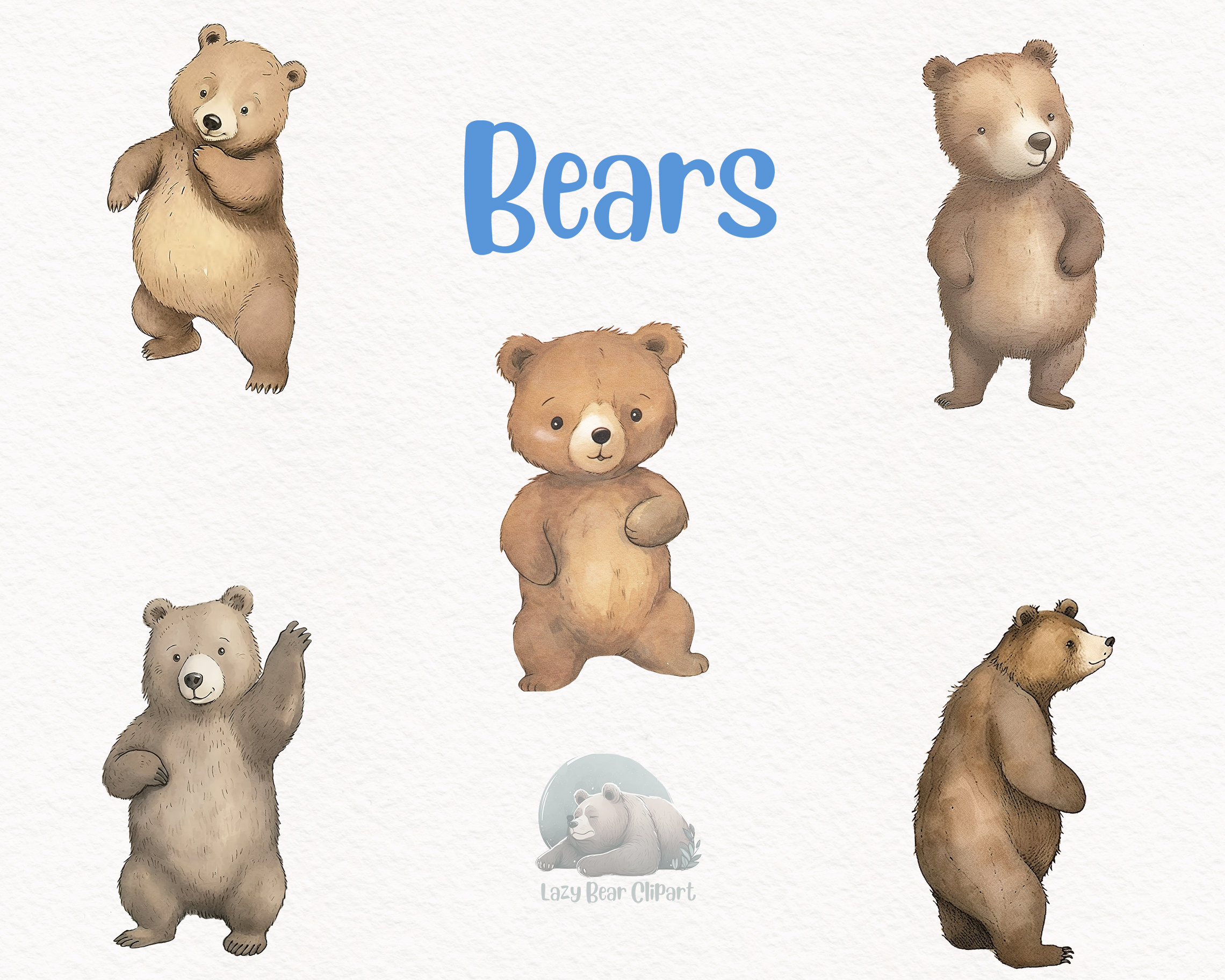 Bear Watercolor Clipart, Cute Nursery Decor, Wall Art, Baby Shower PNG ...