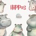Hippo Watercolor Clipart, Cute Nursery Decor, Wall Art,baby Shower PNG ...