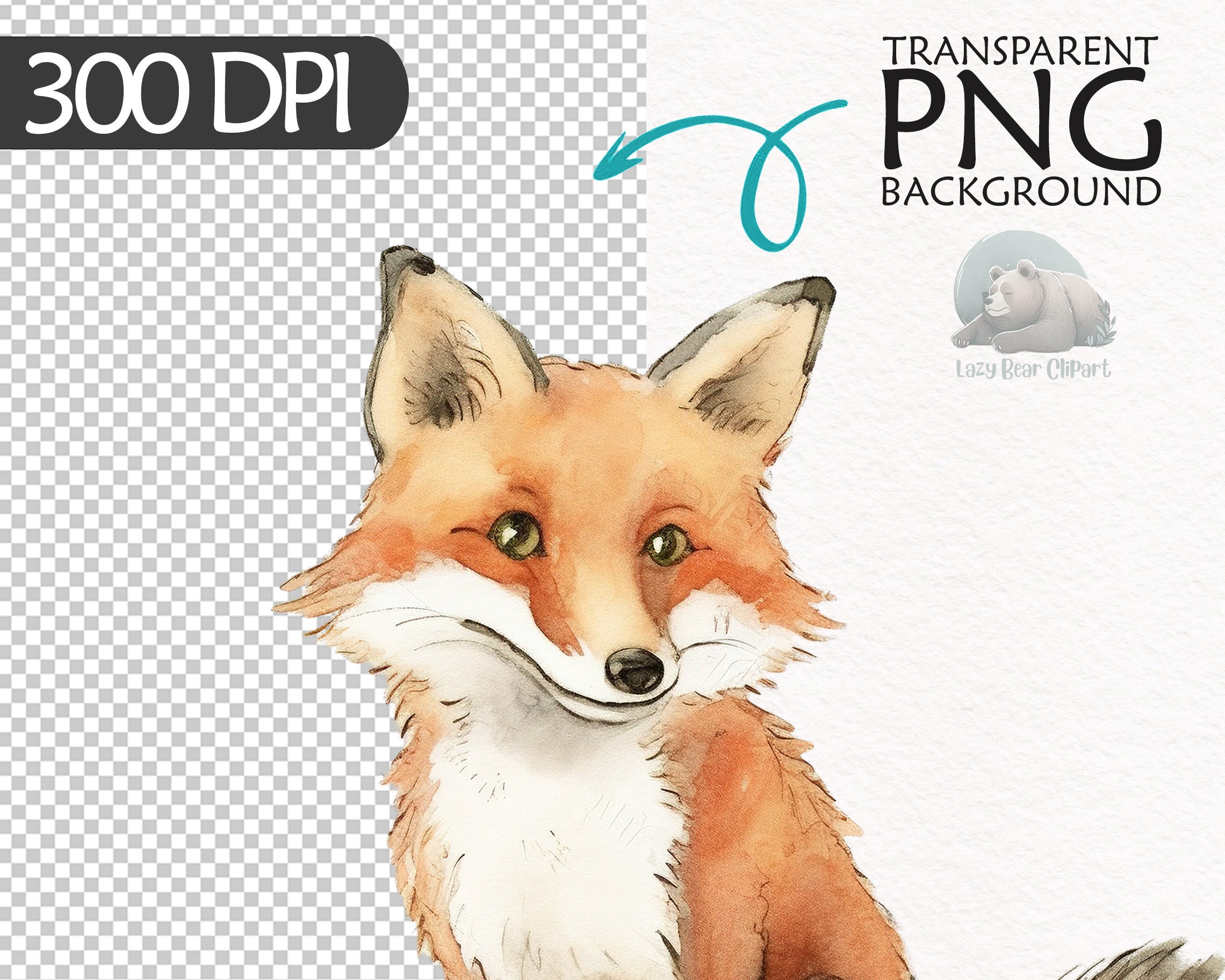 Fox Watercolor Clipart, Cute Nursery Decor, Wall Art,baby Shower PNG ...