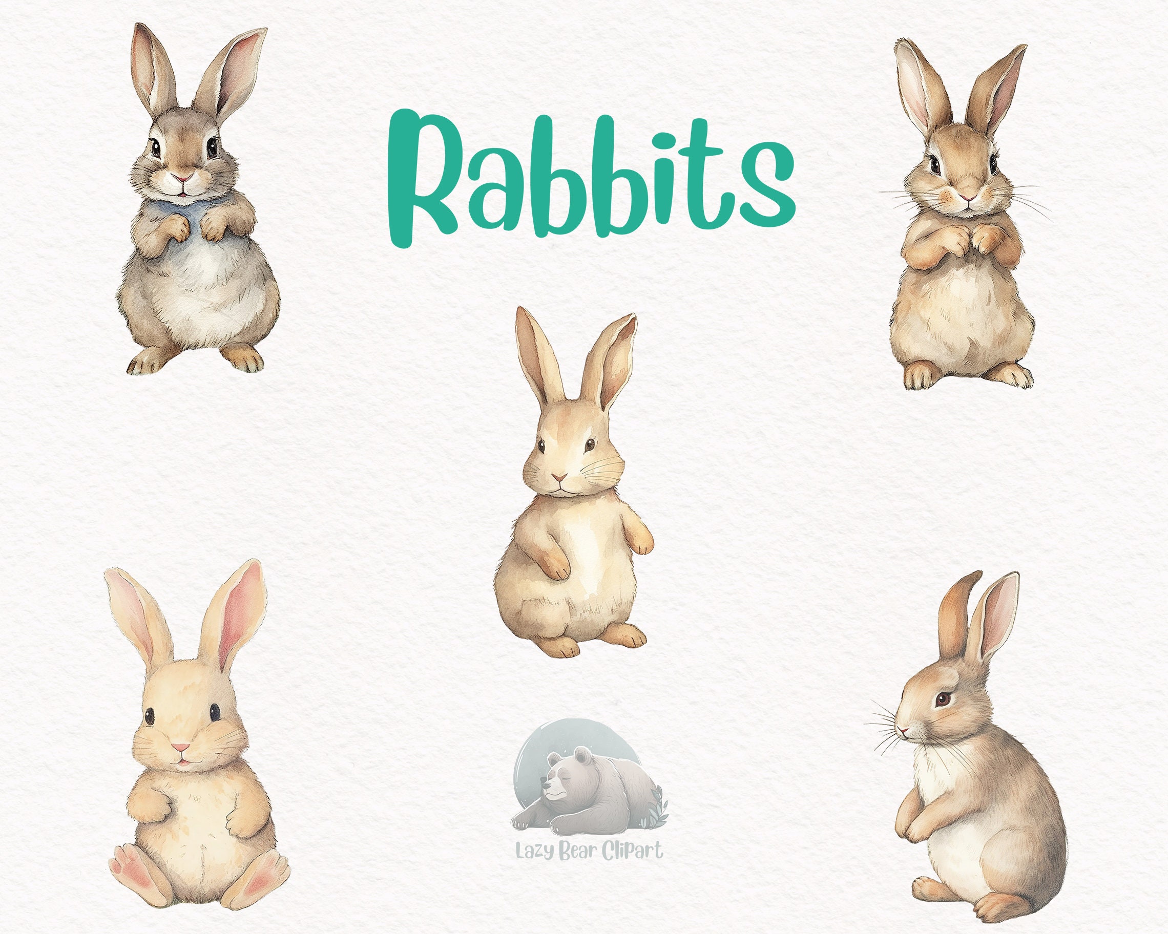 Bunny Rabbit Watercolor Clipart, Cute Nursery Decor, Wall Art,baby ...