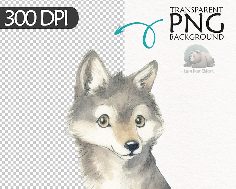 Wolf Watercolor Clipart, Cute Nursery Decor, Wall Art,baby Shower PNG ...