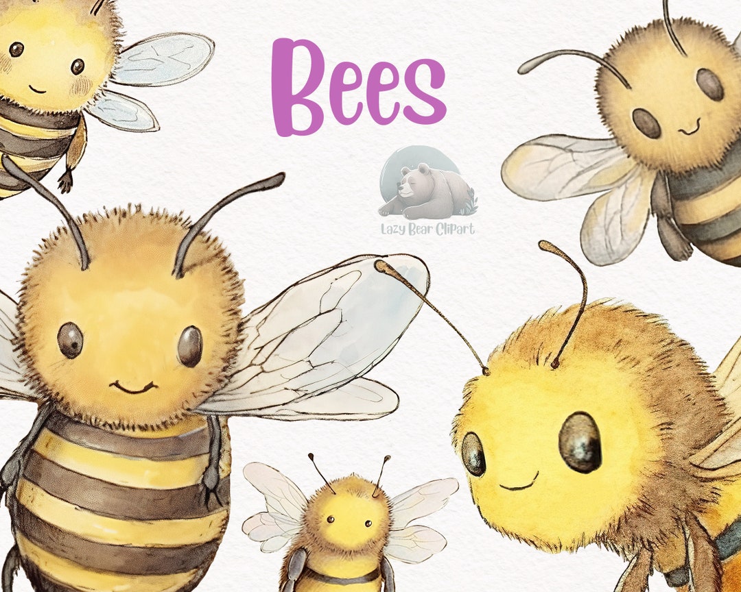 Bee Watercolor Clipart, Cute Nursery Decor, Wall Art, Baby Shower PNG ...