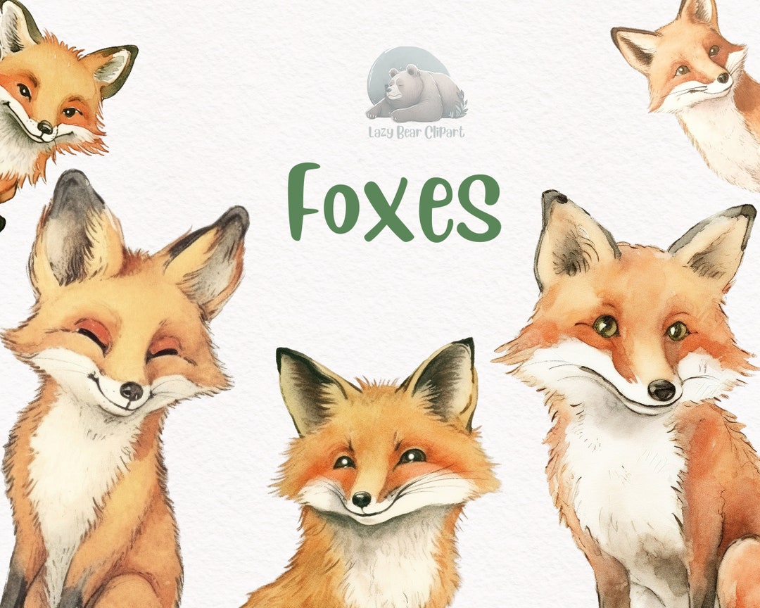 Fox Watercolor Clipart, Cute Nursery Decor, Wall Art,baby Shower PNG ...
