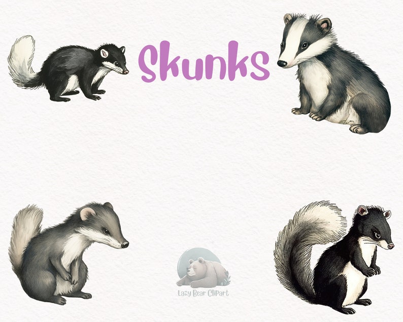 Skunk Watercolor Clipart, Cute Nursery Decor, Wall Art,baby Shower PNG ...