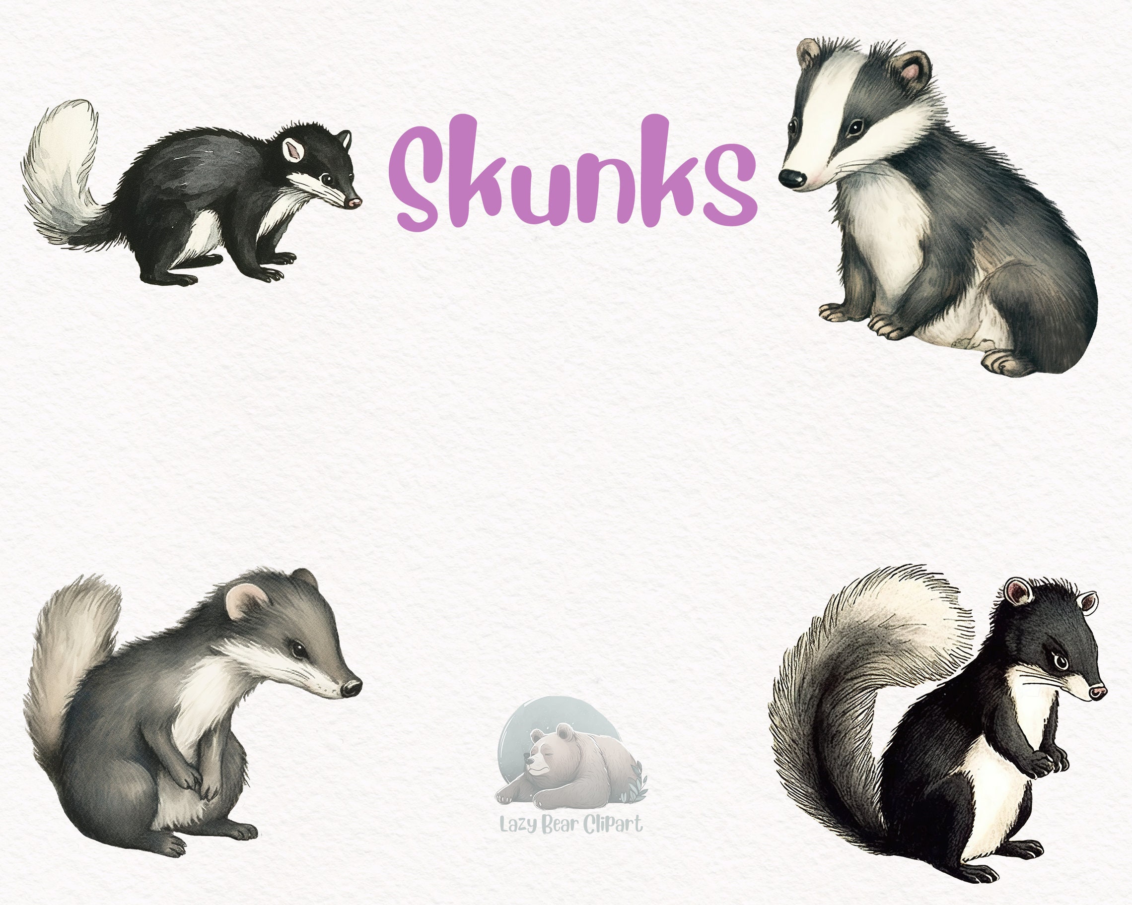 Skunk Watercolor Clipart, Cute Nursery Decor, Wall Art,baby Shower PNG ...
